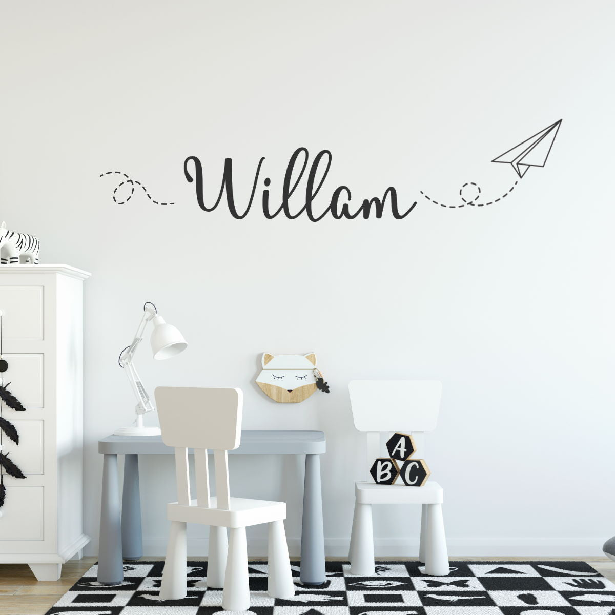 custom name paper airplane wall decal – Snug as a Bug