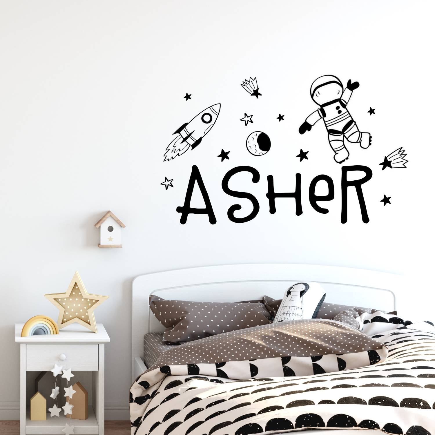 custom name astronaut rocket ship wall decals – Snug as a Bug