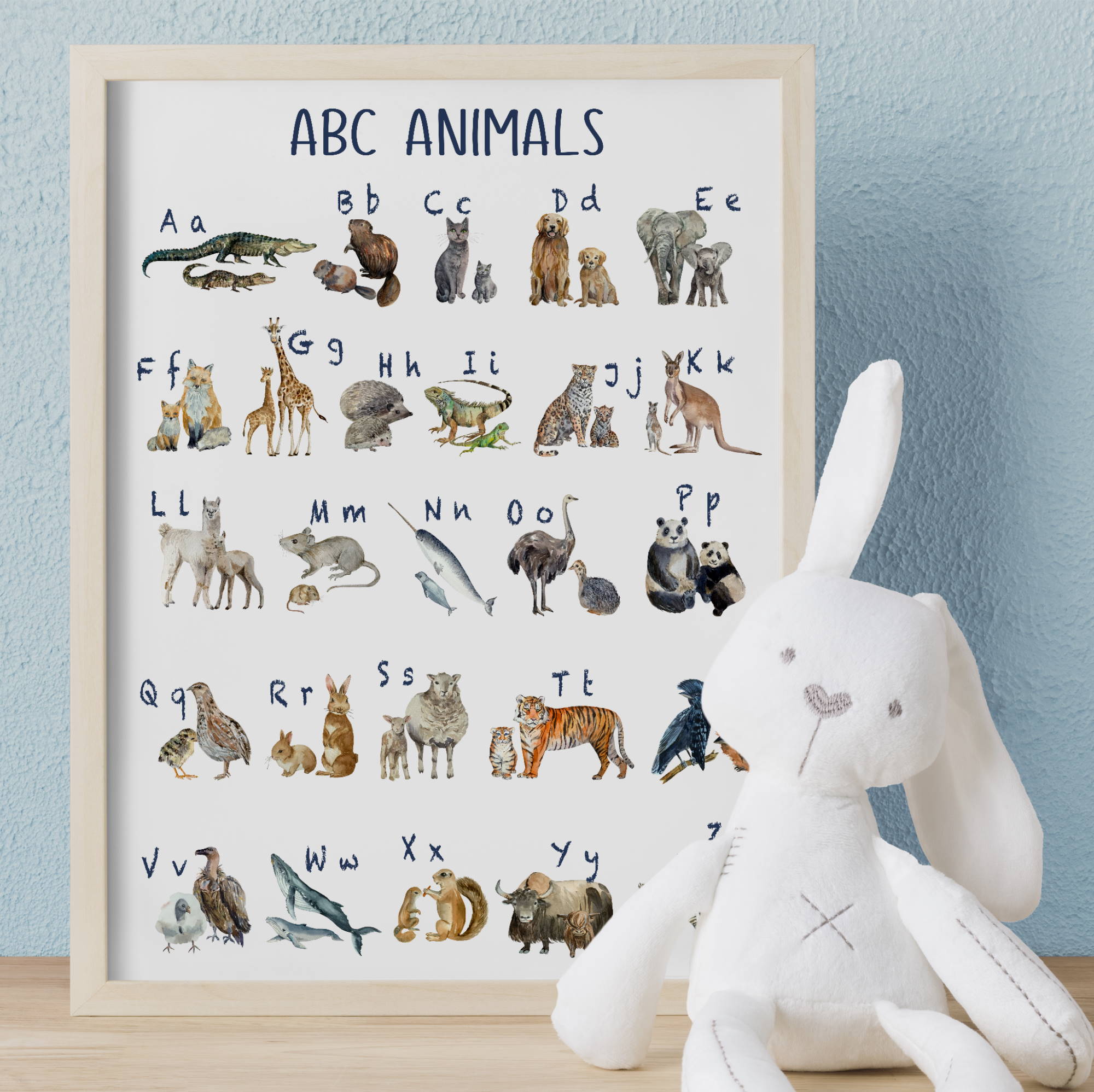 mother and baby animal watercolor alphabet nursery print – Snug as a Bug