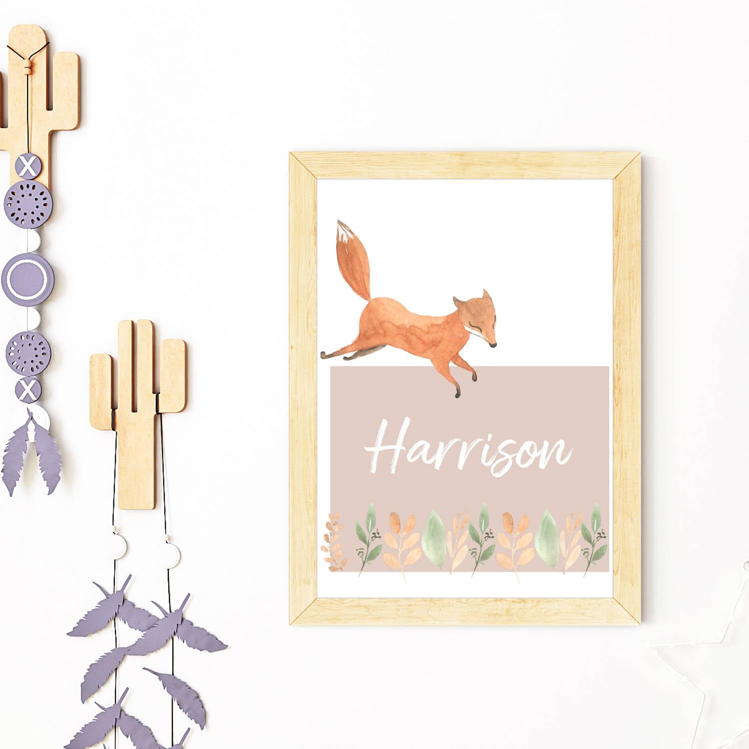 fox personalised name nursery print – Snug as a Bug
